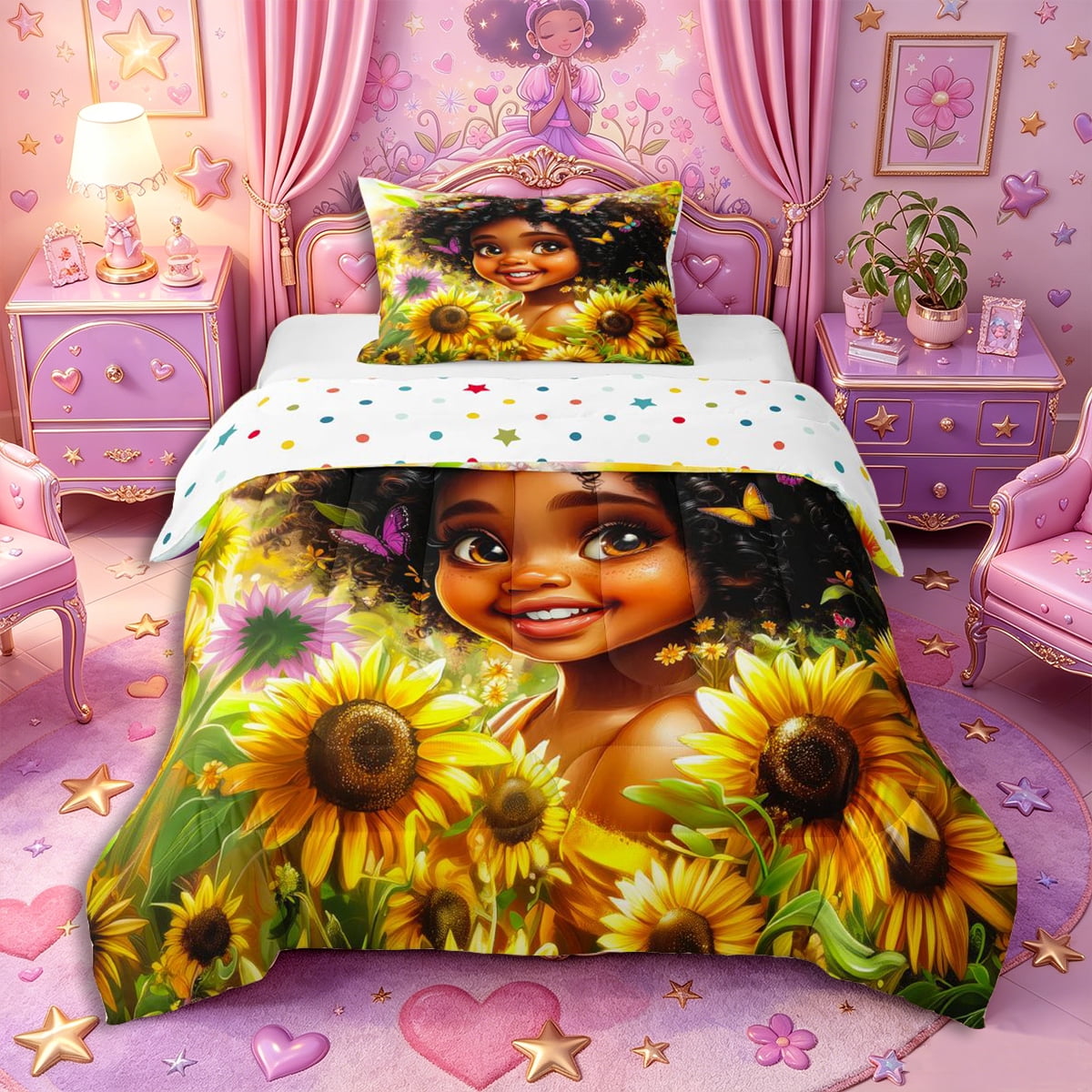 Castle Fairy Kawaii Black Girl Twin Comforter Sets 2pcs,Sunflower ...