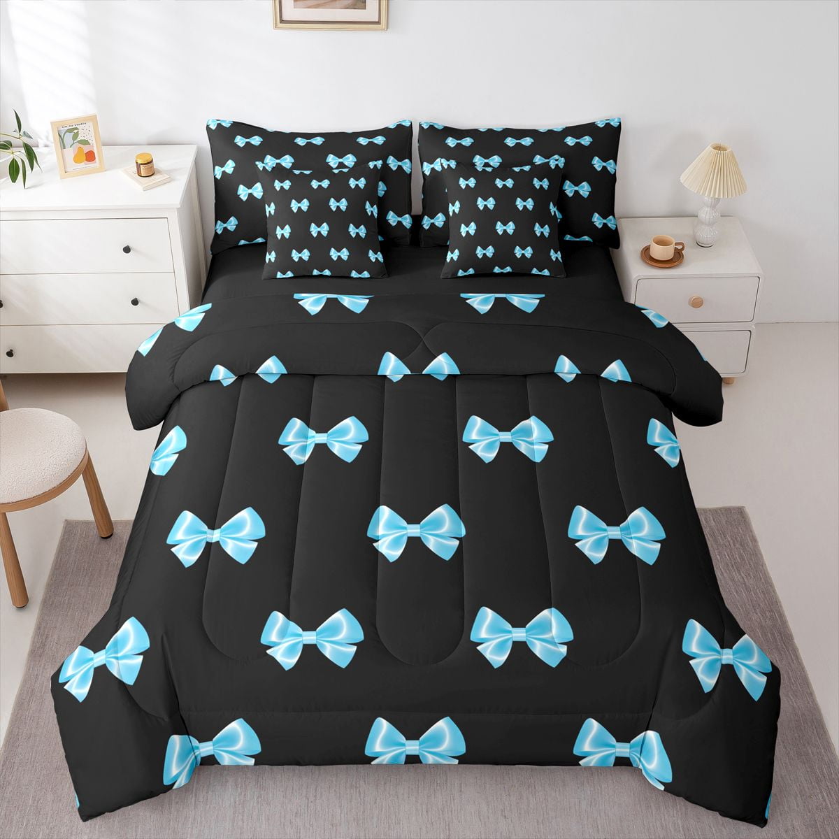 Castle Fairy Kawaii Blue Ribbon Bow Knot Bedding Comforter Set 7 Pieces ...