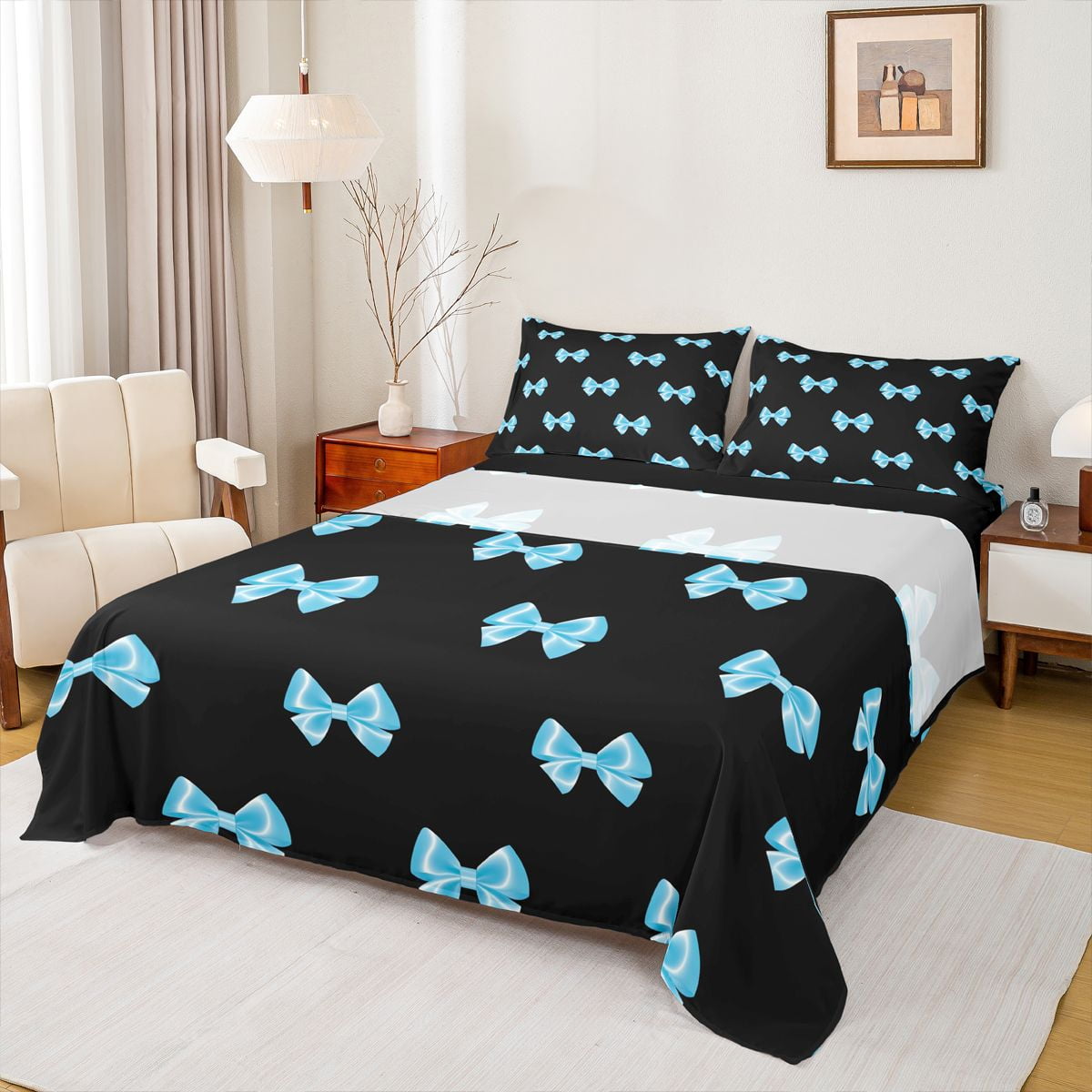 Castle Fairy Kawaii Blue Ribbon Bow Knot Full Size Sheets 4-Piece for ...
