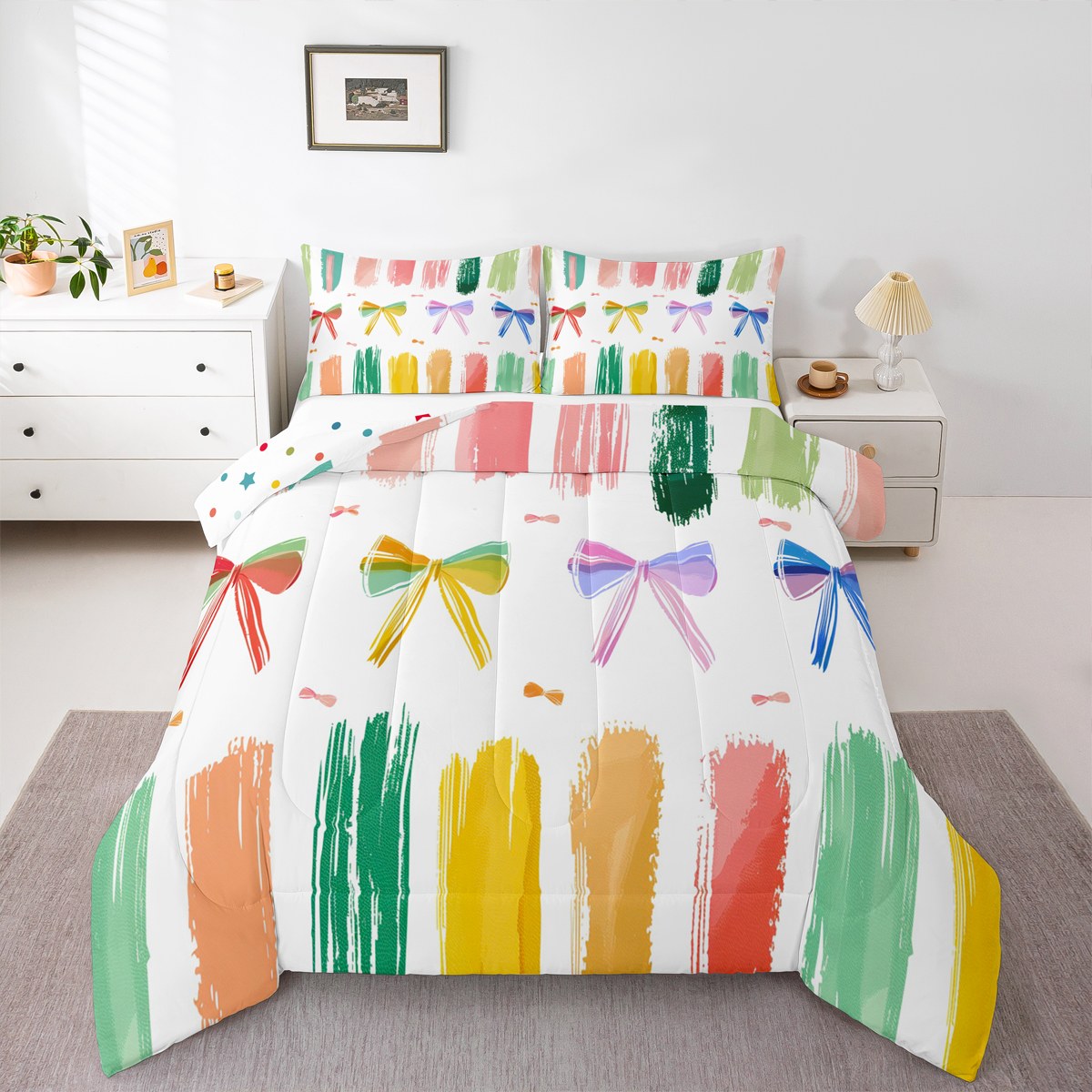 Castle Fairy Kawaii Bow 3pcs King Size Comforter Sets,Gradient ...