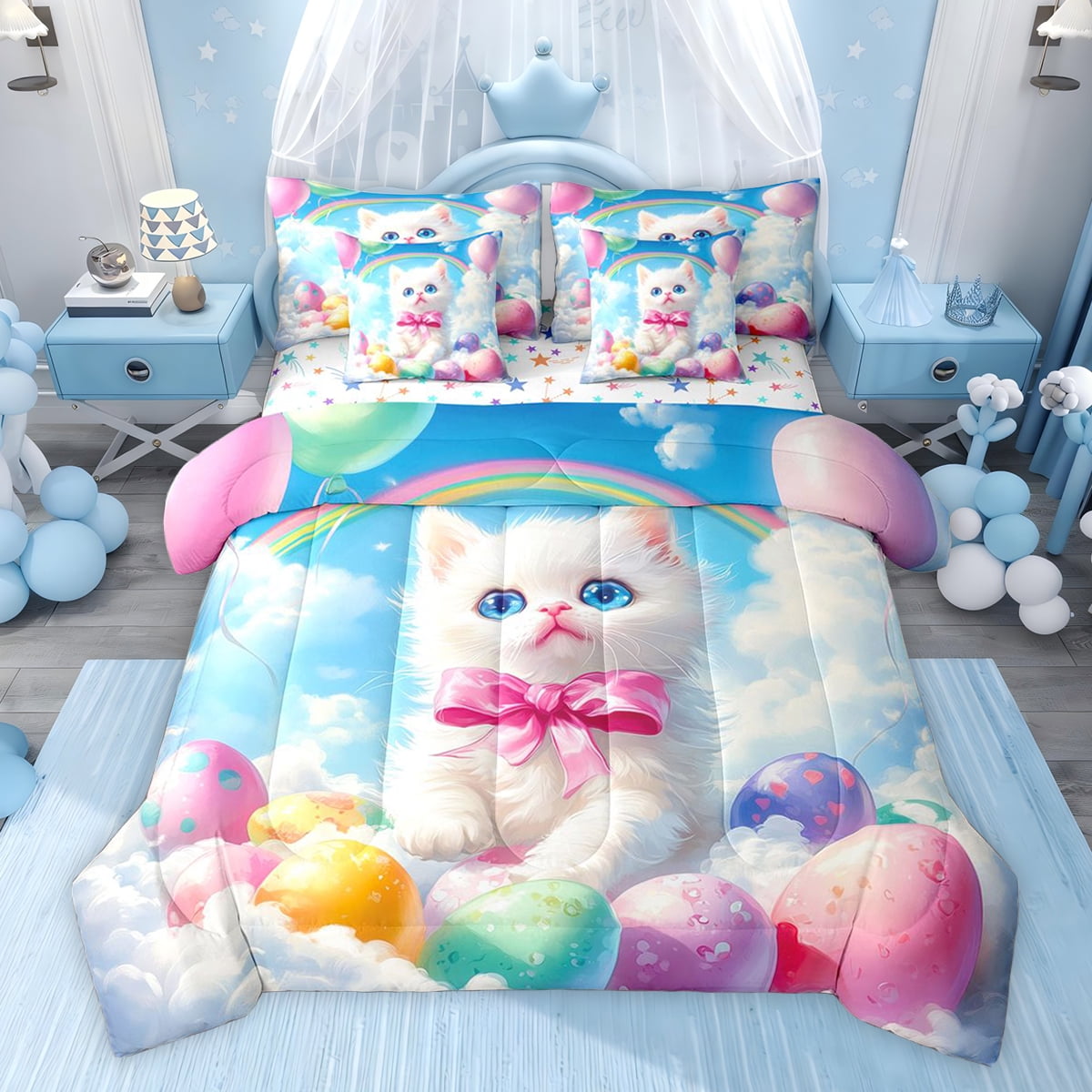 Castle Fairy Kawaii Bow Cat Bedding Comforter Set,Happy Easter Eggs ...