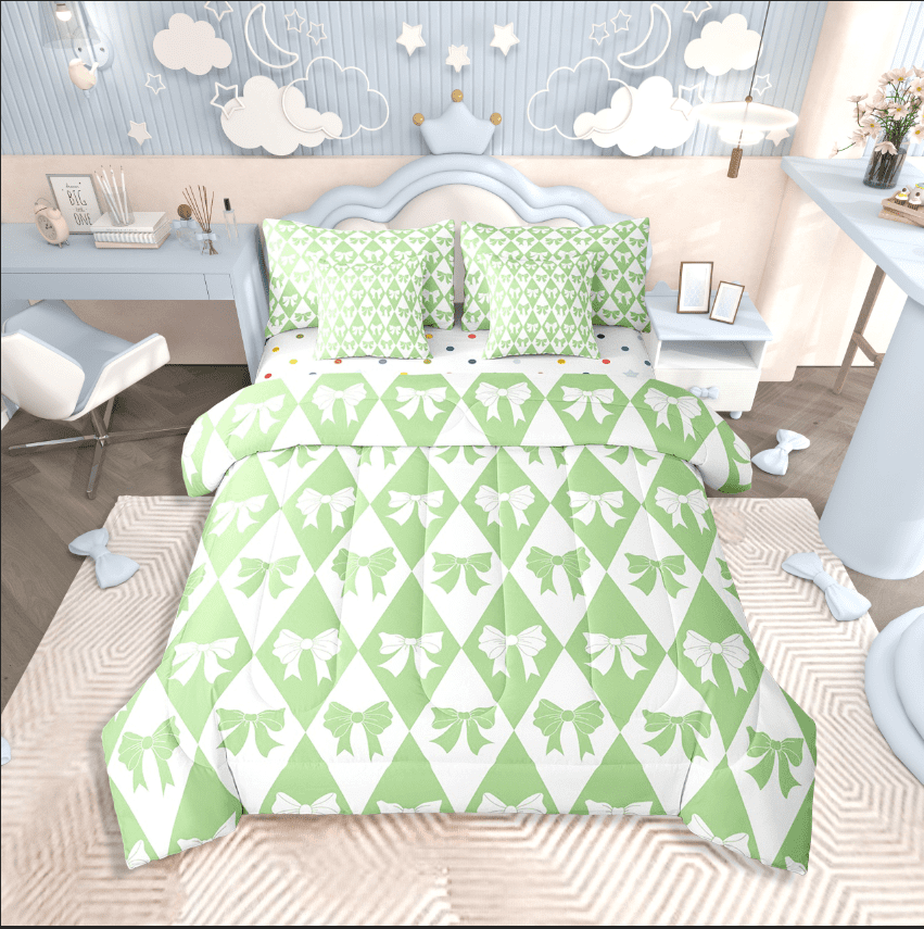 Castle Fairy Kawaii Bow Girl 7-Piece Bedding Comforter Set,Geometric ...