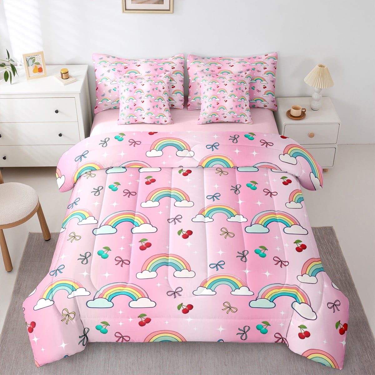 Castle Fairy Kawaii Bow Knot 7 Pieces Bedding Comforter Set,Cartoon ...