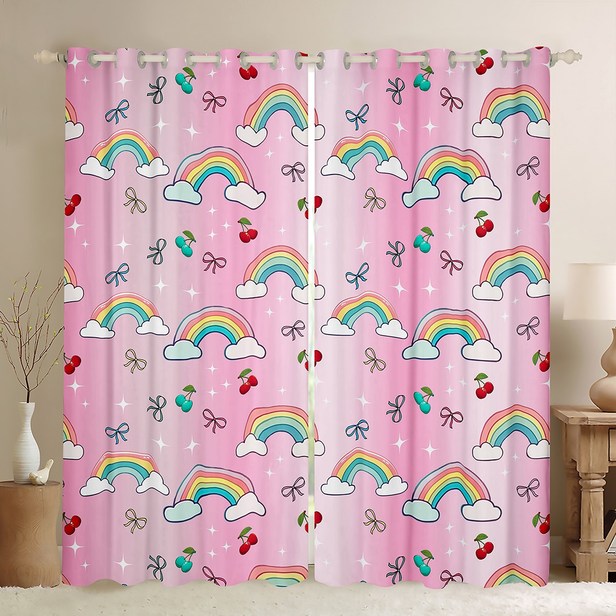 Castle Fairy Kawaii Bow Knot Blackout Curtains Set of 2 (52x84 Each ...