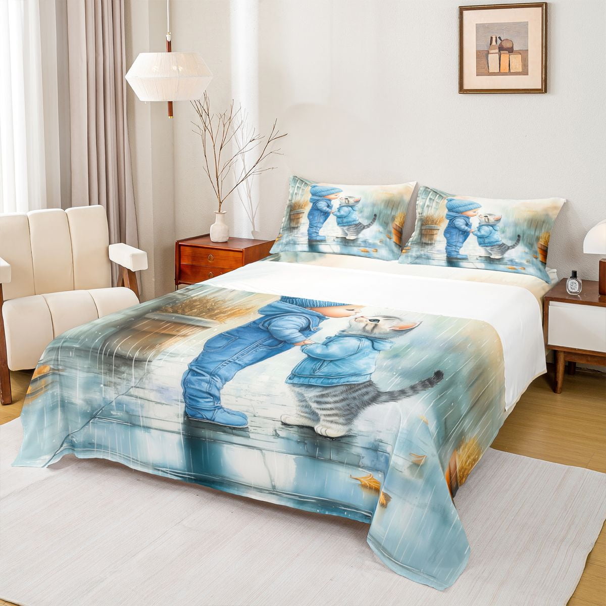 Castle Fairy Kawaii Cat Full Size Sheets for Preppy Children,Cute Pet ...