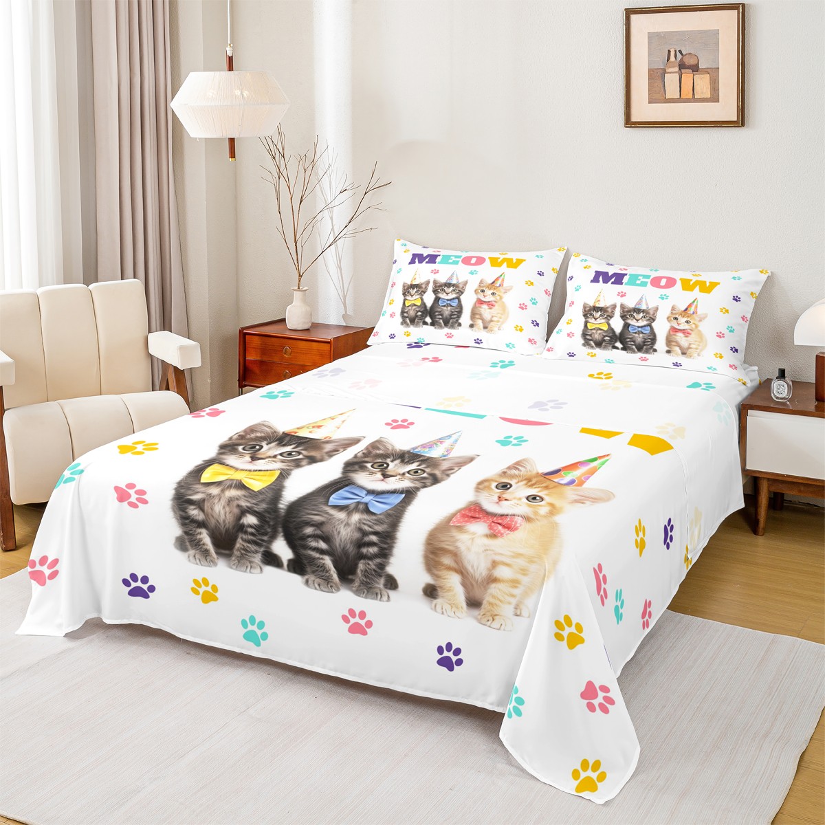 Castle Fairy Kawaii Cats 4-Piece Full Size Sheets,Happy Birthday Bed ...