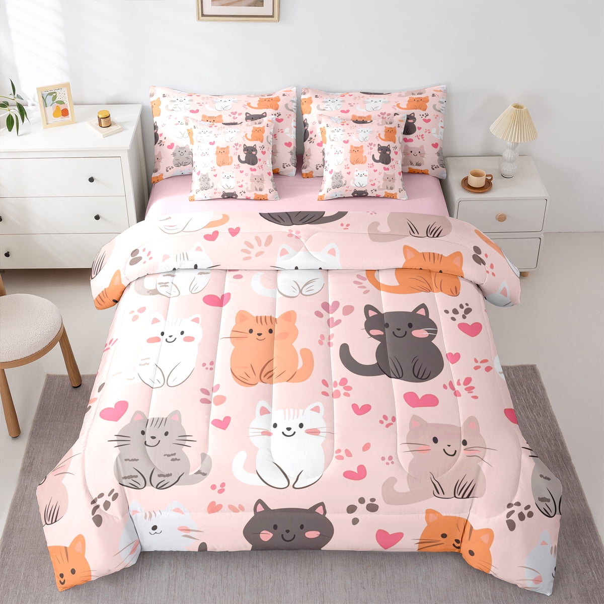 Castle Fairy Kawaii Cats 7Pcs Bedding Comforter Set for Teens Boys ...