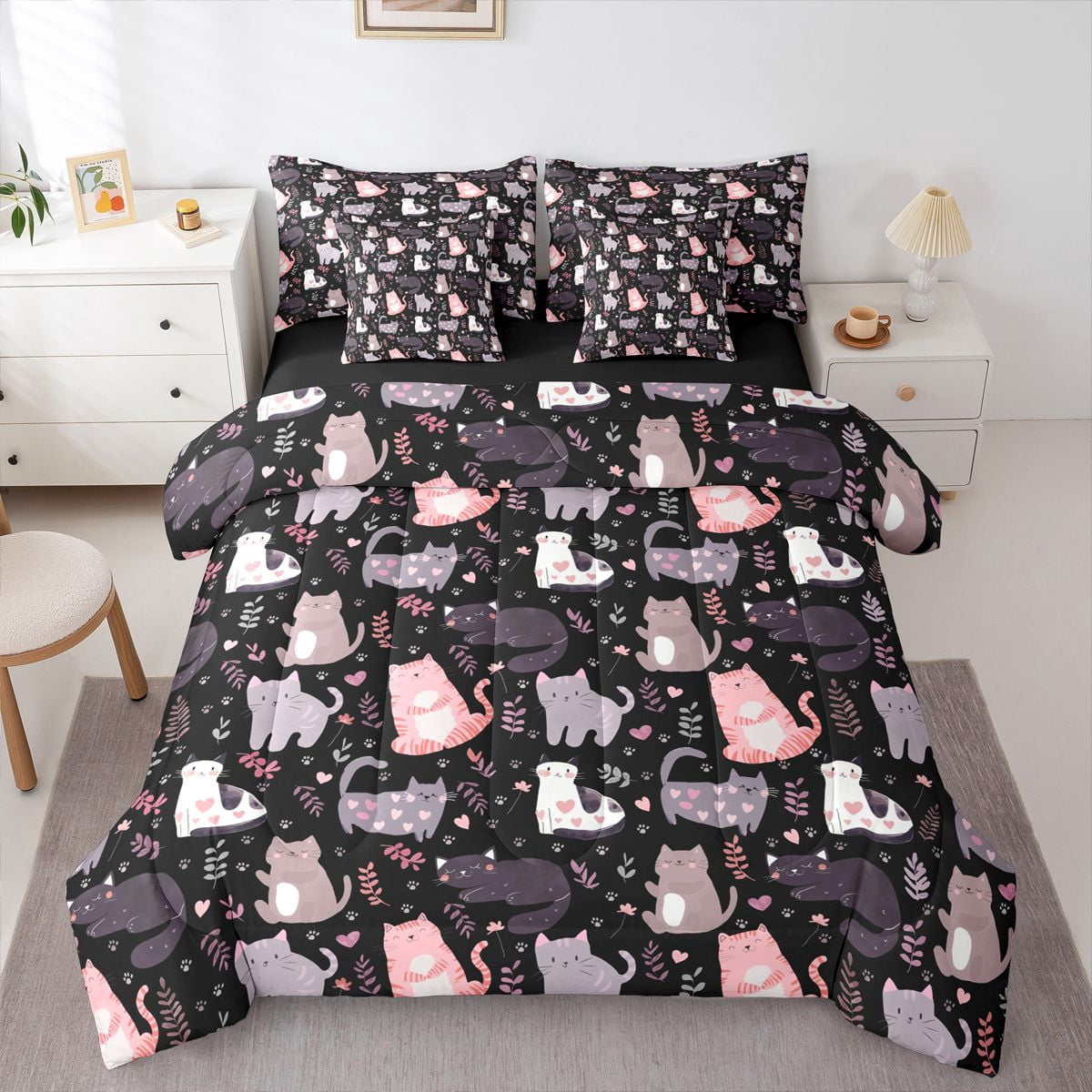 Castle Fairy Kawaii Cats Bedding Comforter Set 7-Piece for Boys Girls ...