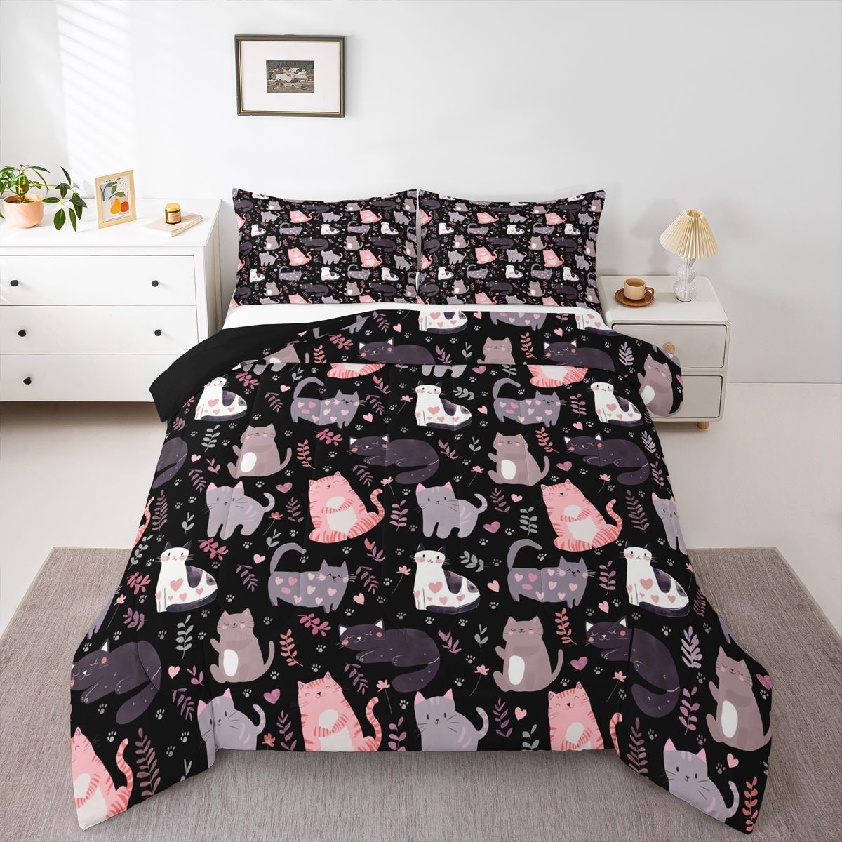 Castle Fairy Kawaii Cats Full Size Comforter Sets 3-Piece for Boys ...