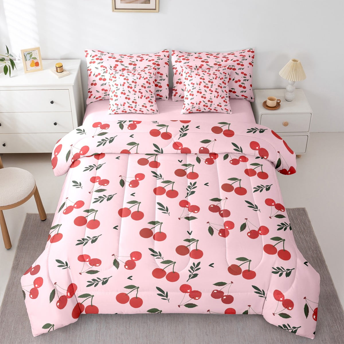 Castle Fairy Kawaii Cherry Girl Bedding Comforter Set 7pcs,Dreamy ...