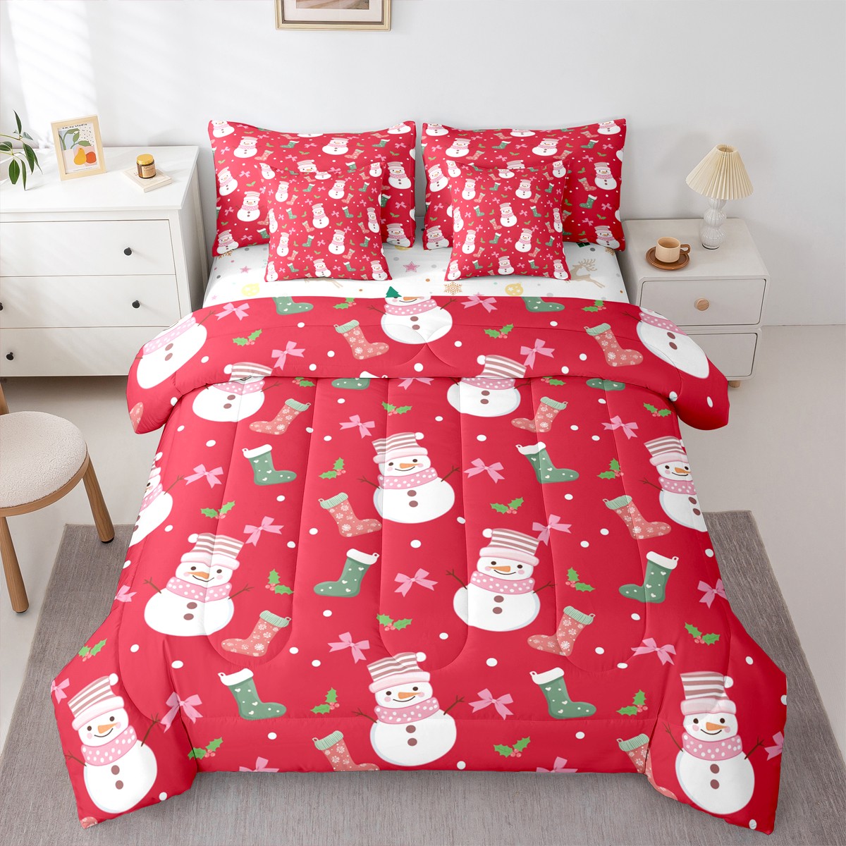 Castle Fairy Kawaii Christmas Bowknot Snowman Bedding Comforter Set ...