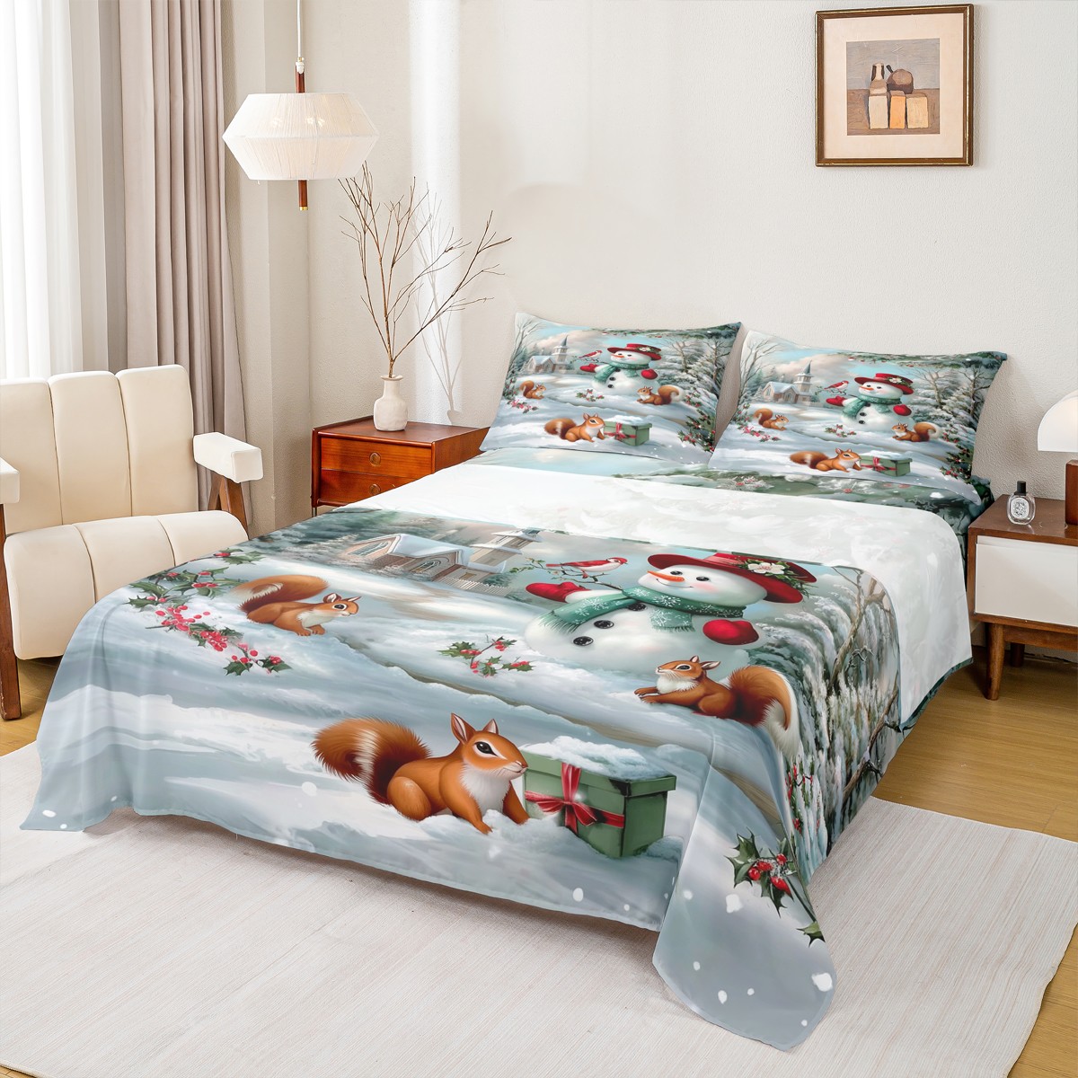 Castle Fairy Kawaii Christmas Snowman 4pcs Bed Sheets for Preppy Child ...