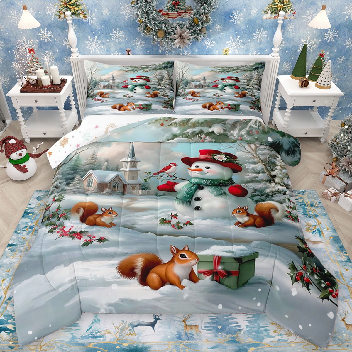 Castle Fairy Kawaii Christmas Snowman Bedding Comforter Set 2pcs for ...