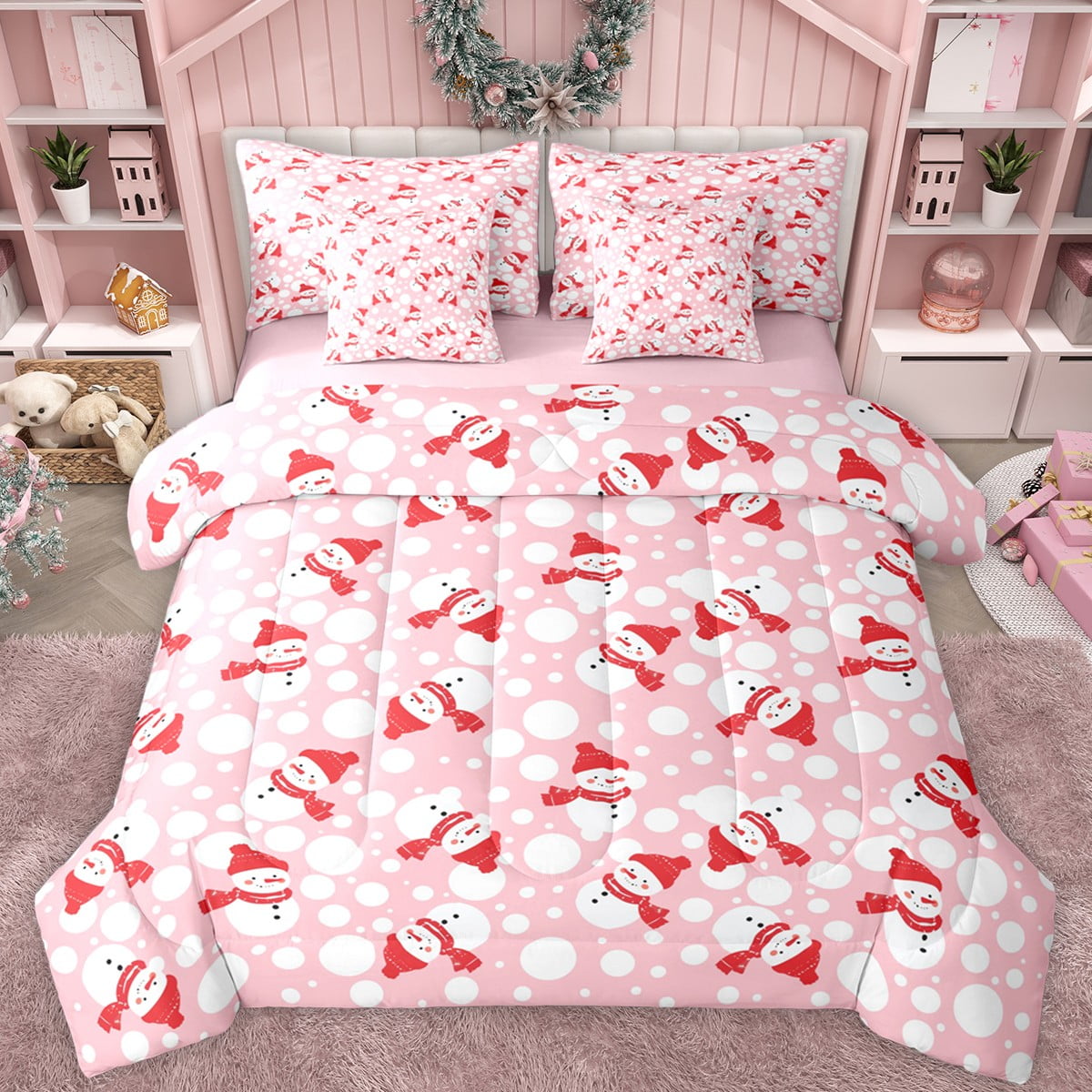 Castle Fairy Kawaii Christmas Snowman Bedding Comforter Set 7-Piece for ...