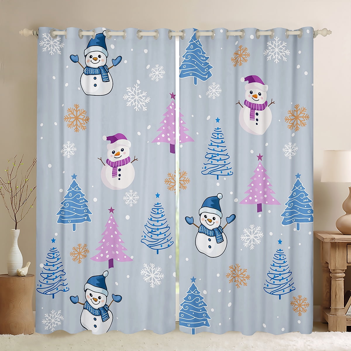 Castle Fairy Kawaii Christmas Snowman Blackout Curtains Set of 2 (52x84 ...