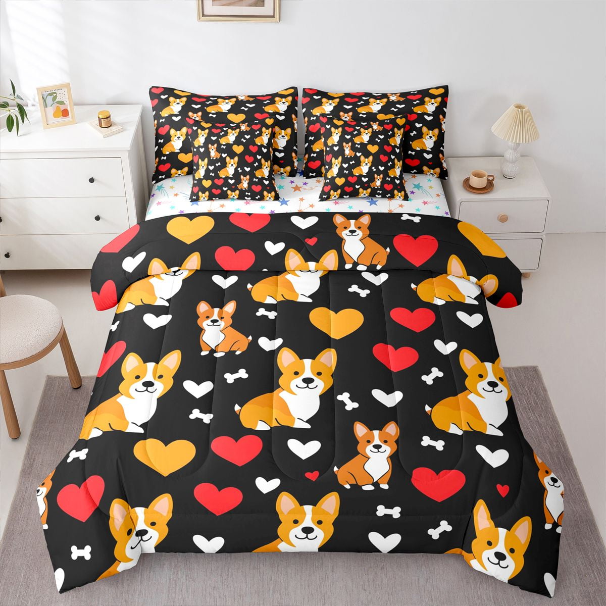 Castle Fairy Kawaii Corgi Dog Bedding Comforter Set,Cartoon Animal Pet ...