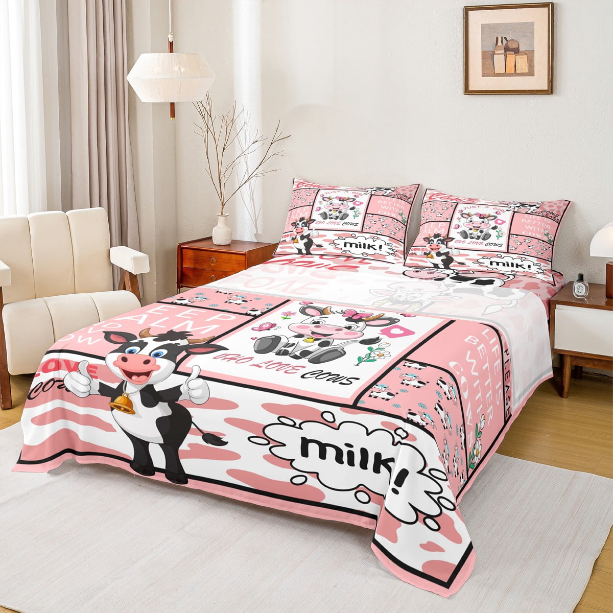 Castle Fairy Kawaii Cow 4 Pieces Queen Sheet Sets for Boys Girls ...
