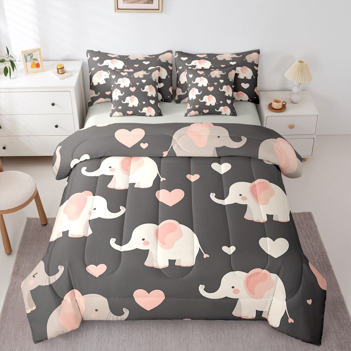 Castle Fairy Kawaii Elephants Bedding Comforter Set 7pcs for Boys Girls ...