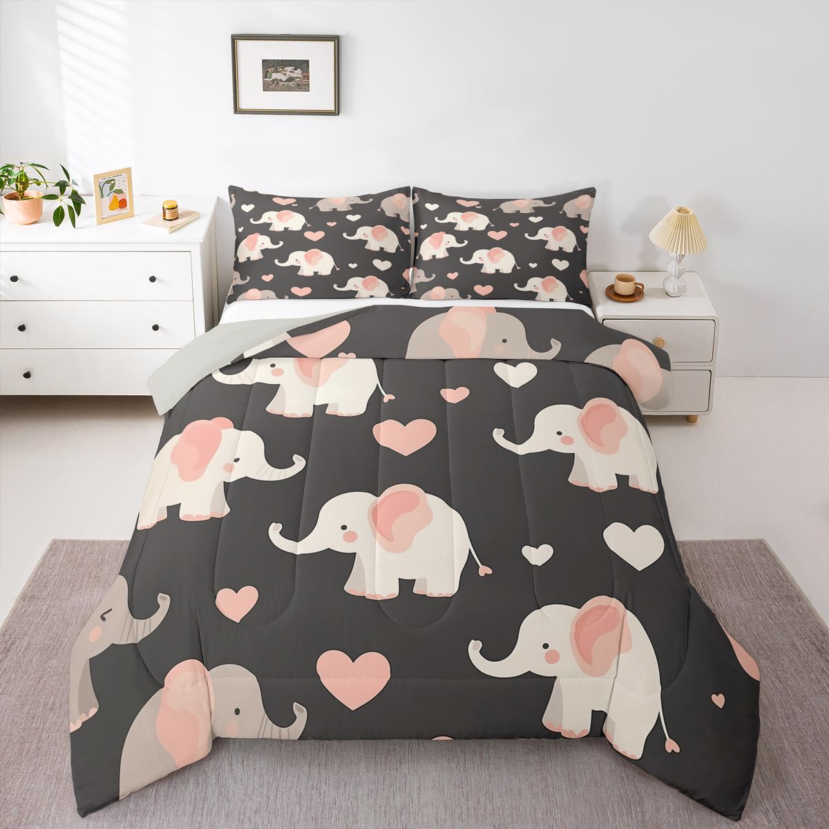 Castle Fairy Kawaii Elephants Full Size Comforter Sets 3-Piece for Boys ...