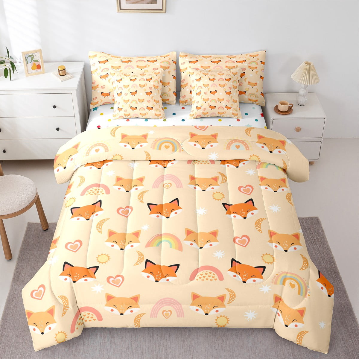 Castle Fairy Kawaii Fox Bedding Comforter Set 7-Piece for Boys Girls ...