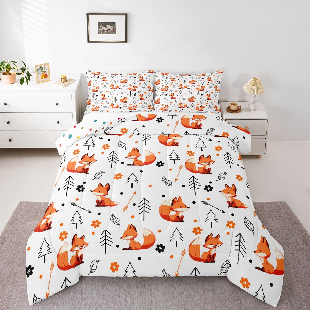 Castle Fairy Kawaii Fox Queen Comforter Set,Chic Floral Flowers Bedding ...