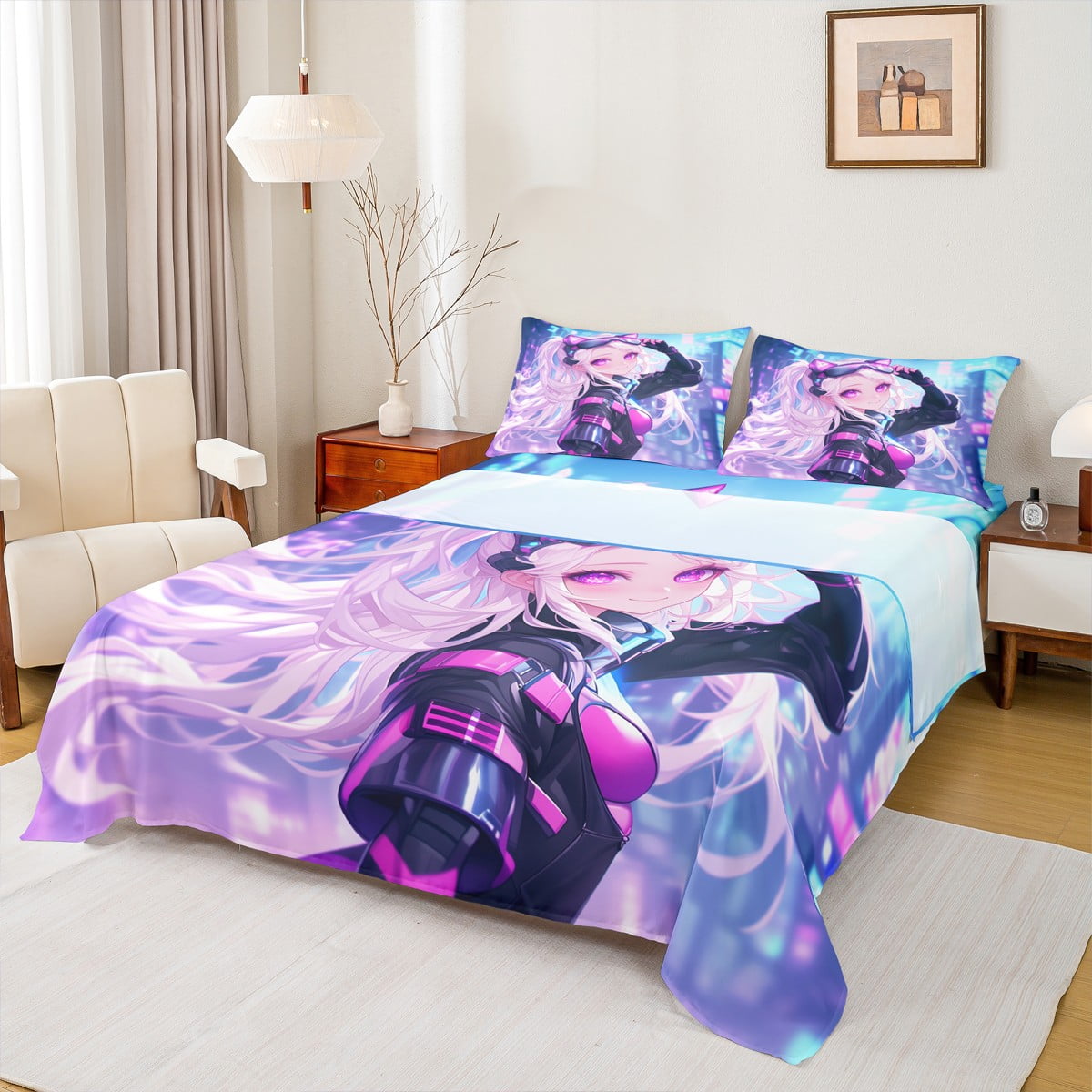 Castle Fairy Kawaii Girl 4pcs Bed Sheets,Japanese Style King Sheets,Cartoon Cute Super Cozy ...