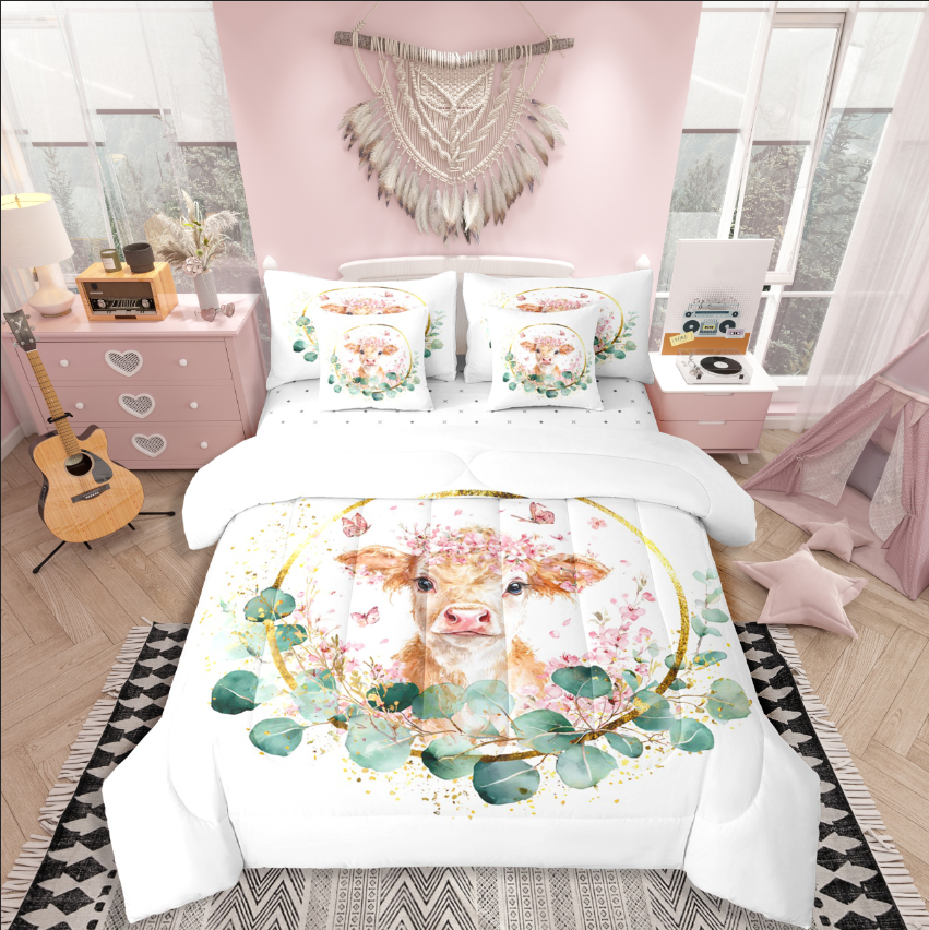 Castle Fairy Kawaii Highland Cow 7pcs Bedding Comforter Set for ...