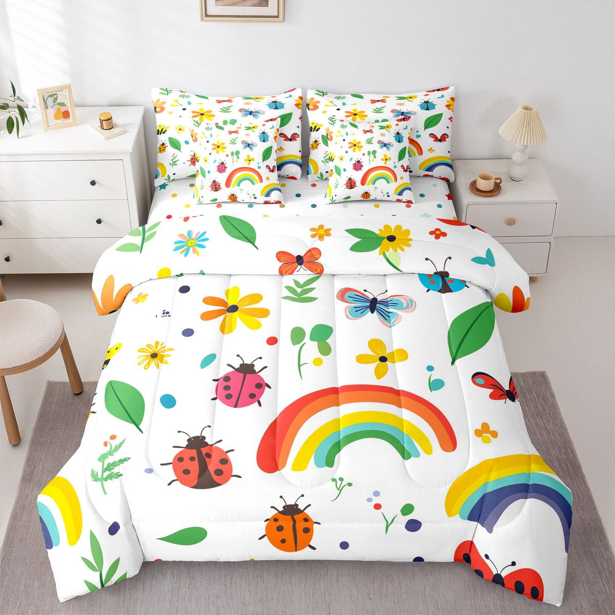 Castle Fairy Kawaii Ladybug Cartoon Rainbow King Bedding Set - Walmart.com