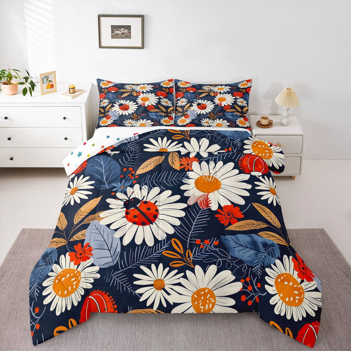 Castle Fairy Kawaii Ladybug Queen Comforter Set,Vintage Flowers Bedding ...