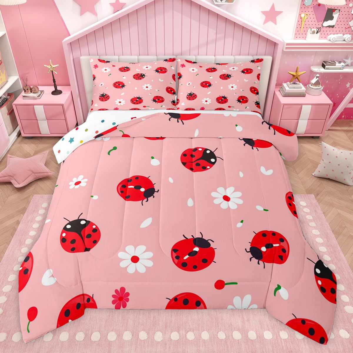 Castle Fairy Kawaii Ladybug Twin Comforter Sets,Kawaii Floral Daisy ...