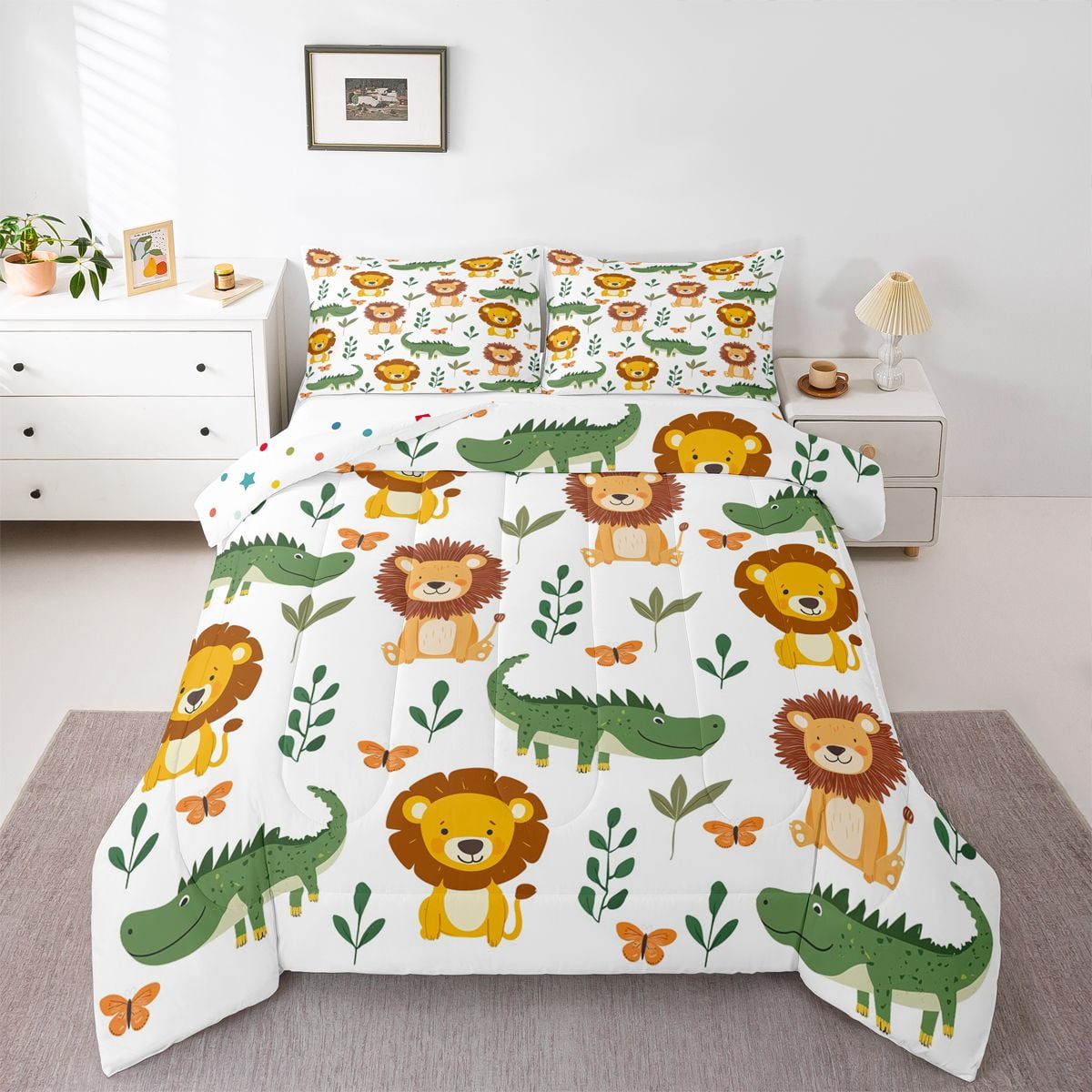 Castle Fairy Kawaii Lion Crocodile Twin Comforter Sets,Cartoon Wildlife ...