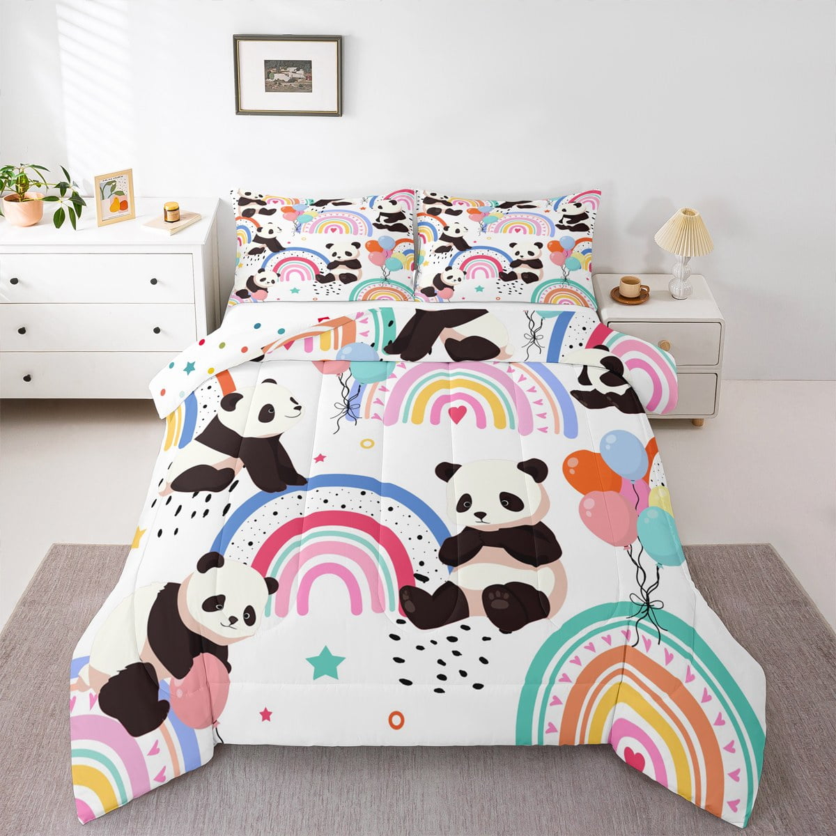 Castle Fairy Kawaii Panda 3-Piece Full Size Comforter Sets,Cartoon ...
