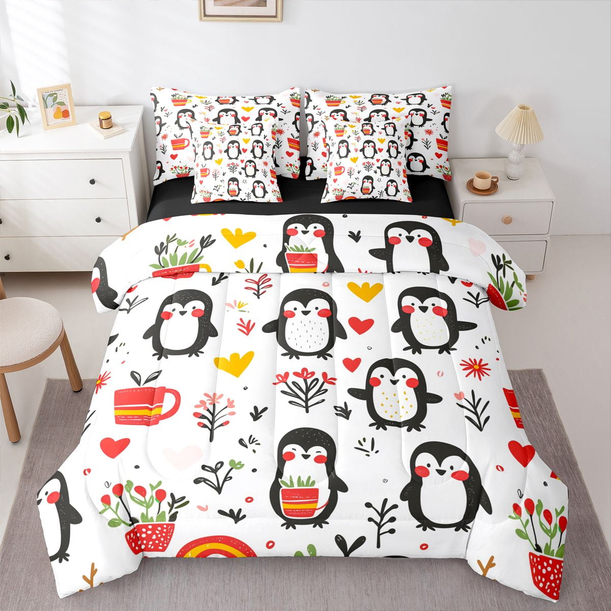 Castle Fairy Kawaii Penguin Bedding Comforter Set,Cute Floral Animal ...