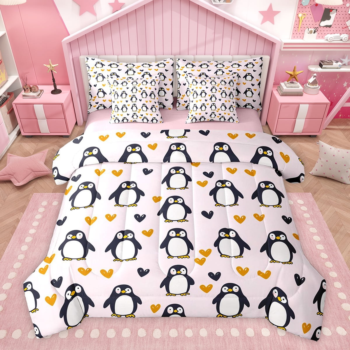 Castle Fairy Kawaii Penguin Bedding Comforter Set,Cute Love Heart King ...