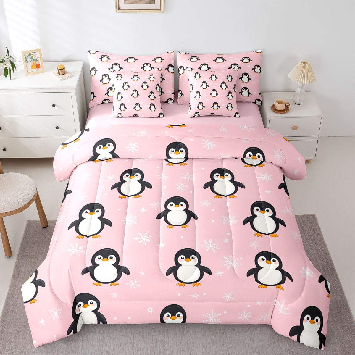Castle Fairy Kawaii Penguin Bedding Comforter Set,Winter Snowflakes ...