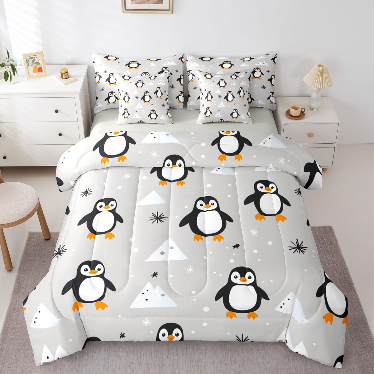 Castle Fairy Kawaii Penguin Bedding Comforter Set,Winter Snowflakes ...