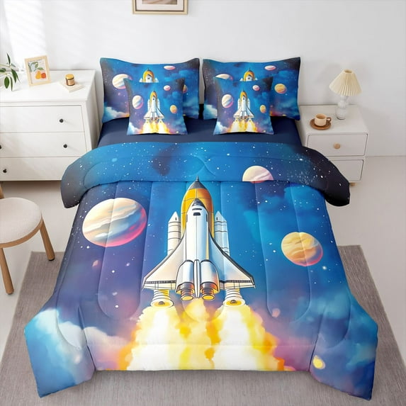 Castle Fairy Kawaii Planet Rocket Bedding Comforter Set,Stars Print ...