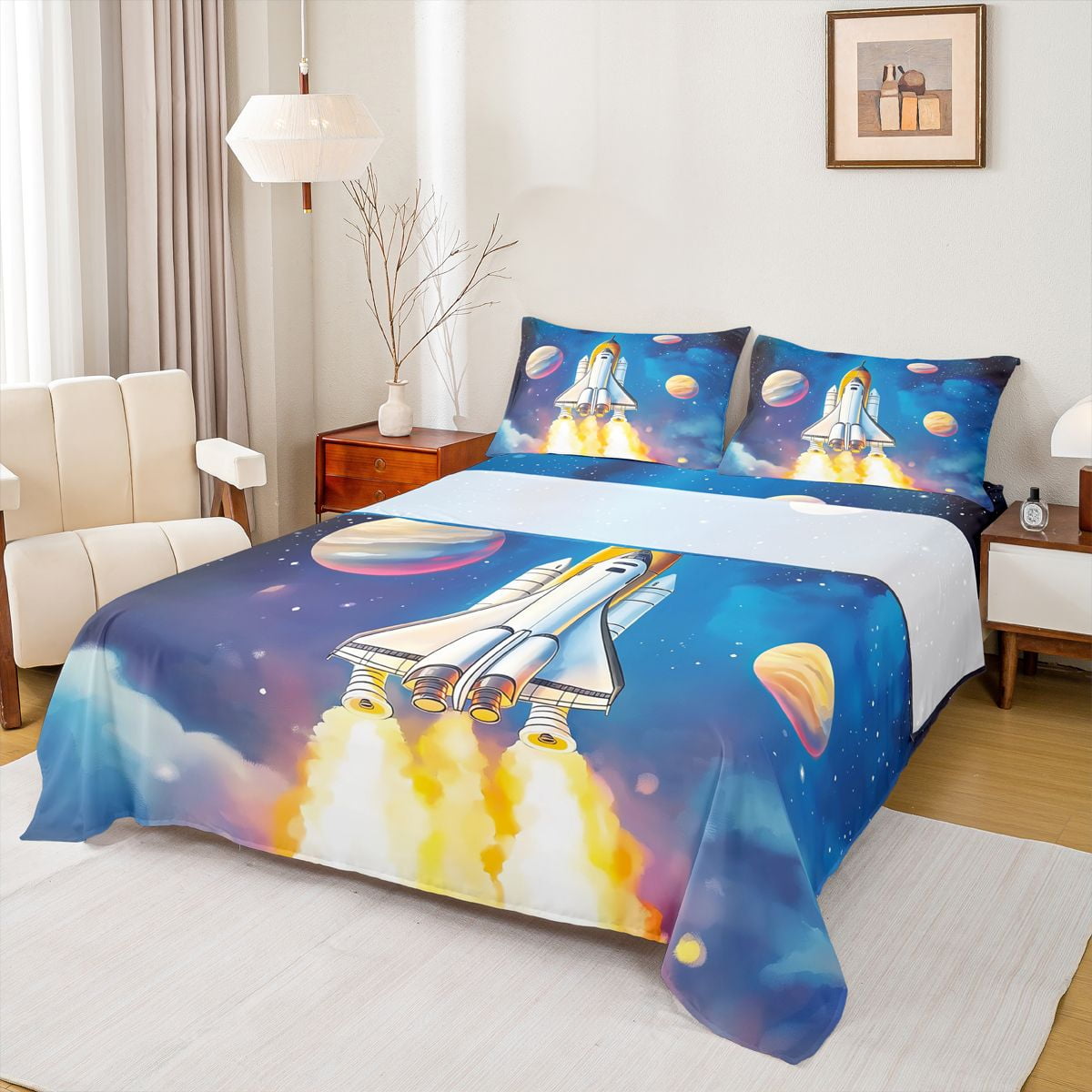 Castle Fairy Kawaii Planet Rocket Full Size Sheets,Cosmos Stars Print ...
