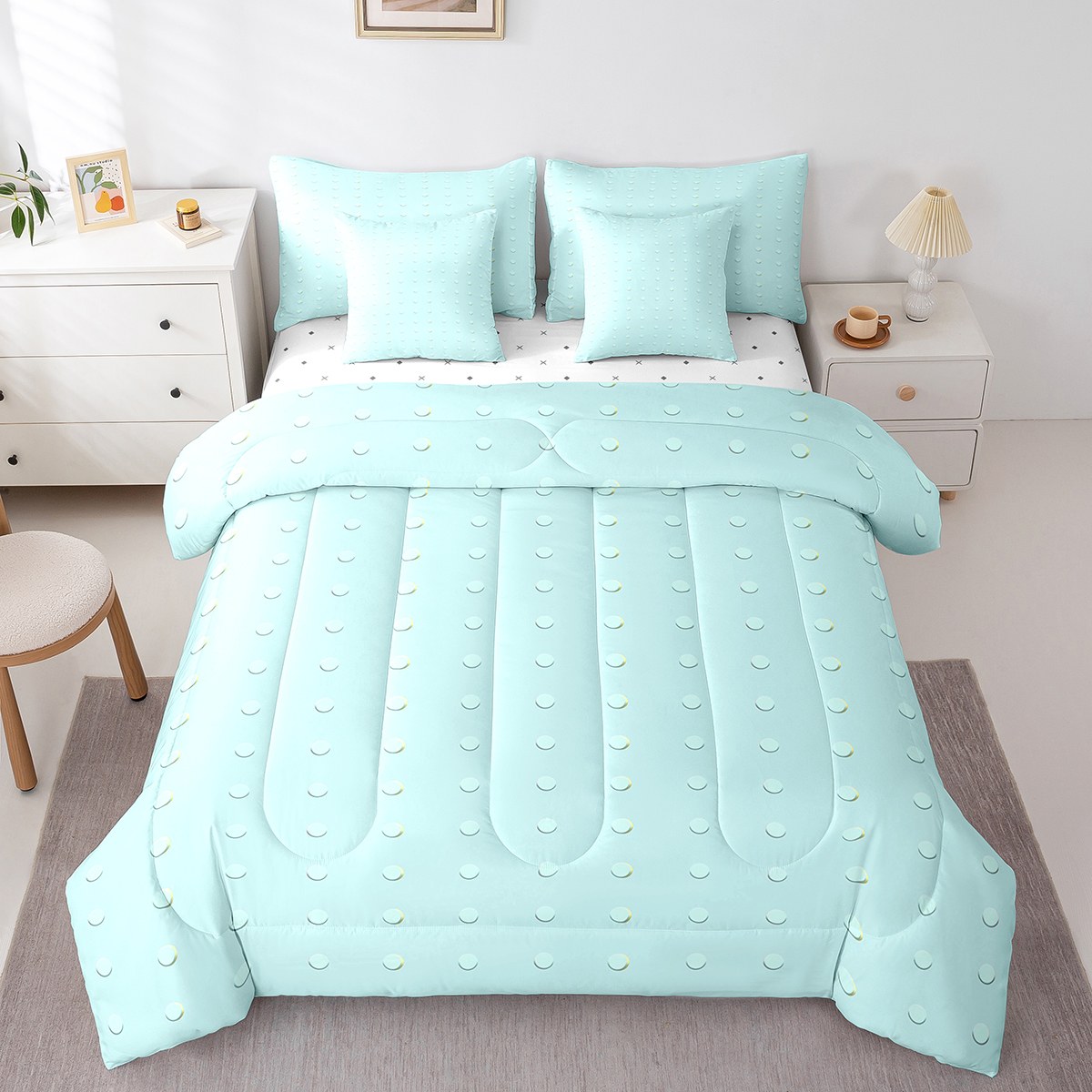 Castle Fairy Kawaii Polka Dots 7-Piece Bedding Comforter Set,Dreamy ...
