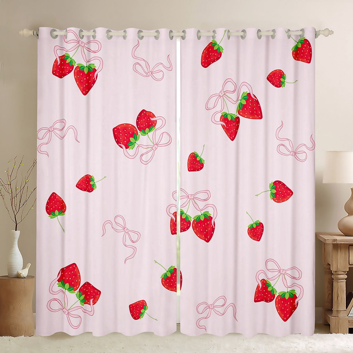Castle Fairy Kawaii Red Strawberry Girl Blackout Curtains Set of 2 ...