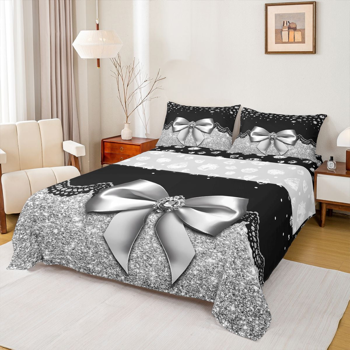 Castle Fairy Kawaii Ribbon Bow Twin Sheet Sets,Bling Crystal Glitter ...