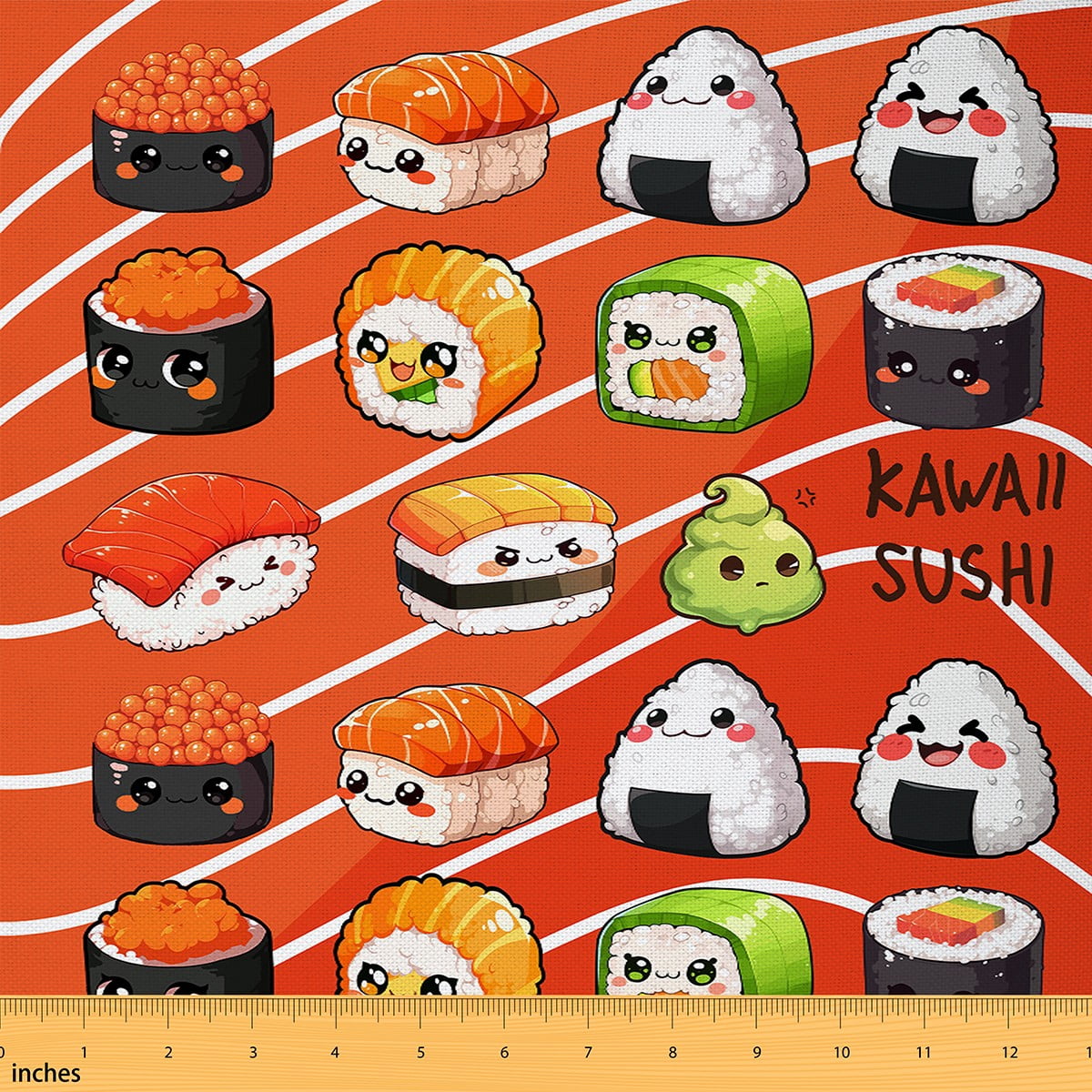 Castle Fairy Kawaii Sushi Fabric by the Yard 2 Yards, Delicious Salmon ...