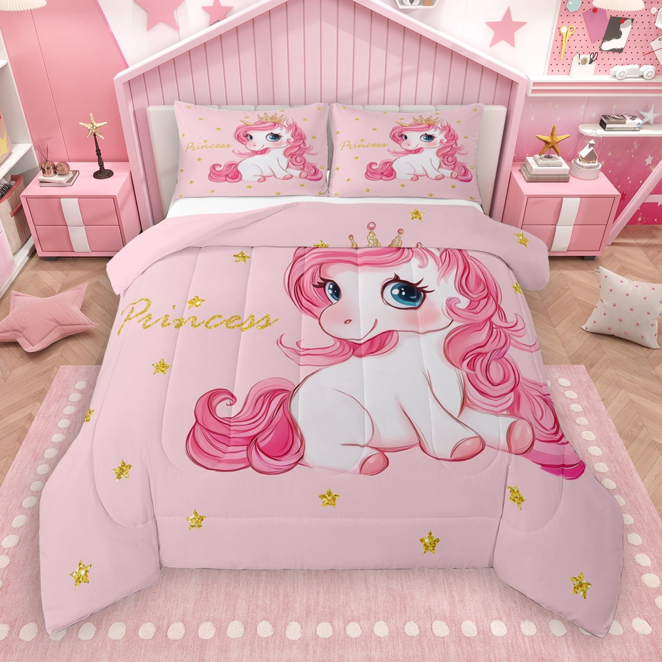 Castle Fairy Kawaii Unicorn 2Pcs Bedding Comforter Set,Bling Glitter ...