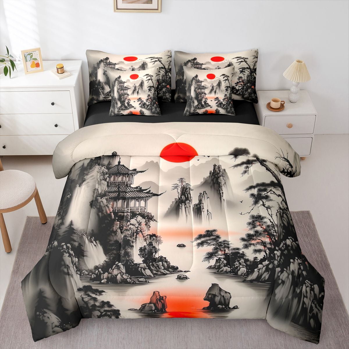 Castle Fairy Kids Adults Oriental Ukiyoe Bedding Comforter Set,Black ...