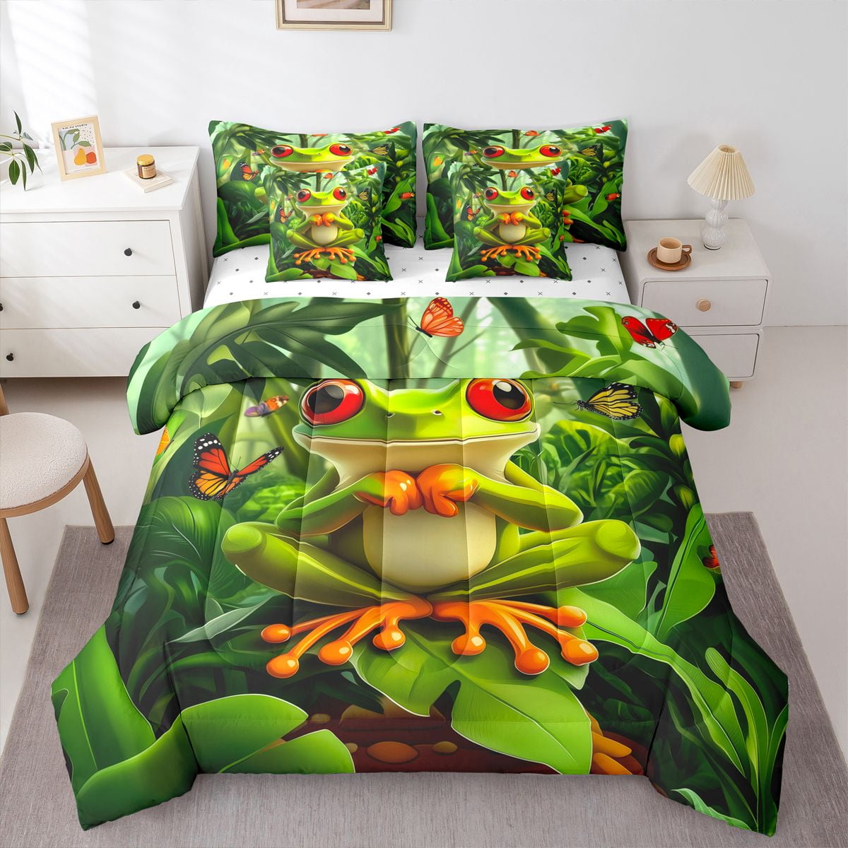 Castle Fairy Kids Animal Frog Bedding Comforter Set,Flying Butterflies ...
