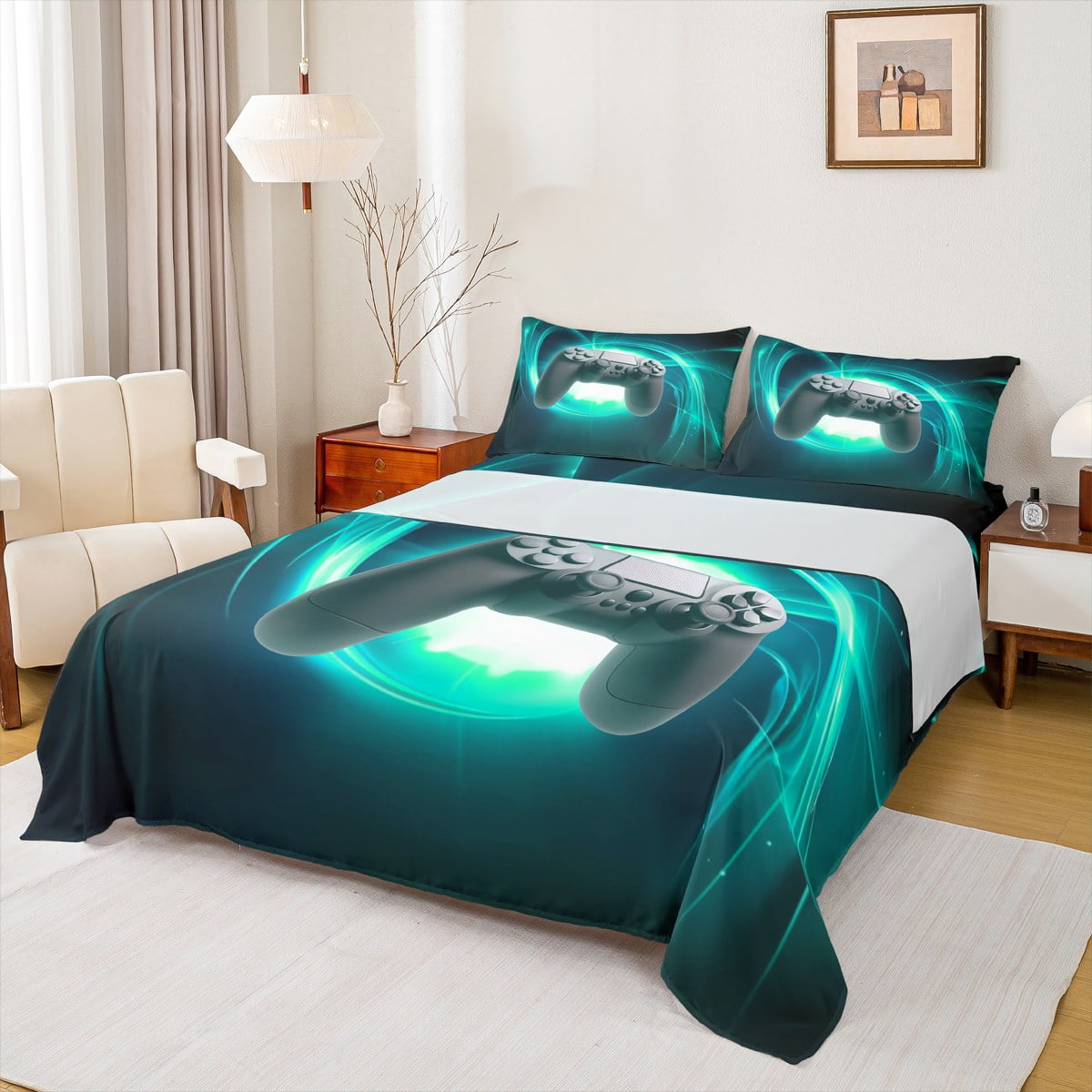 Castle Fairy Kids Boys Black Gamepads Queen Sheet Sets,Video Game Bed ...