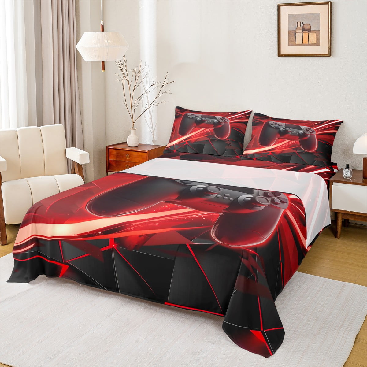 Castle Fairy Kids Boys Gamer Gamepads Bed Sheets,Abstract Geometric ...