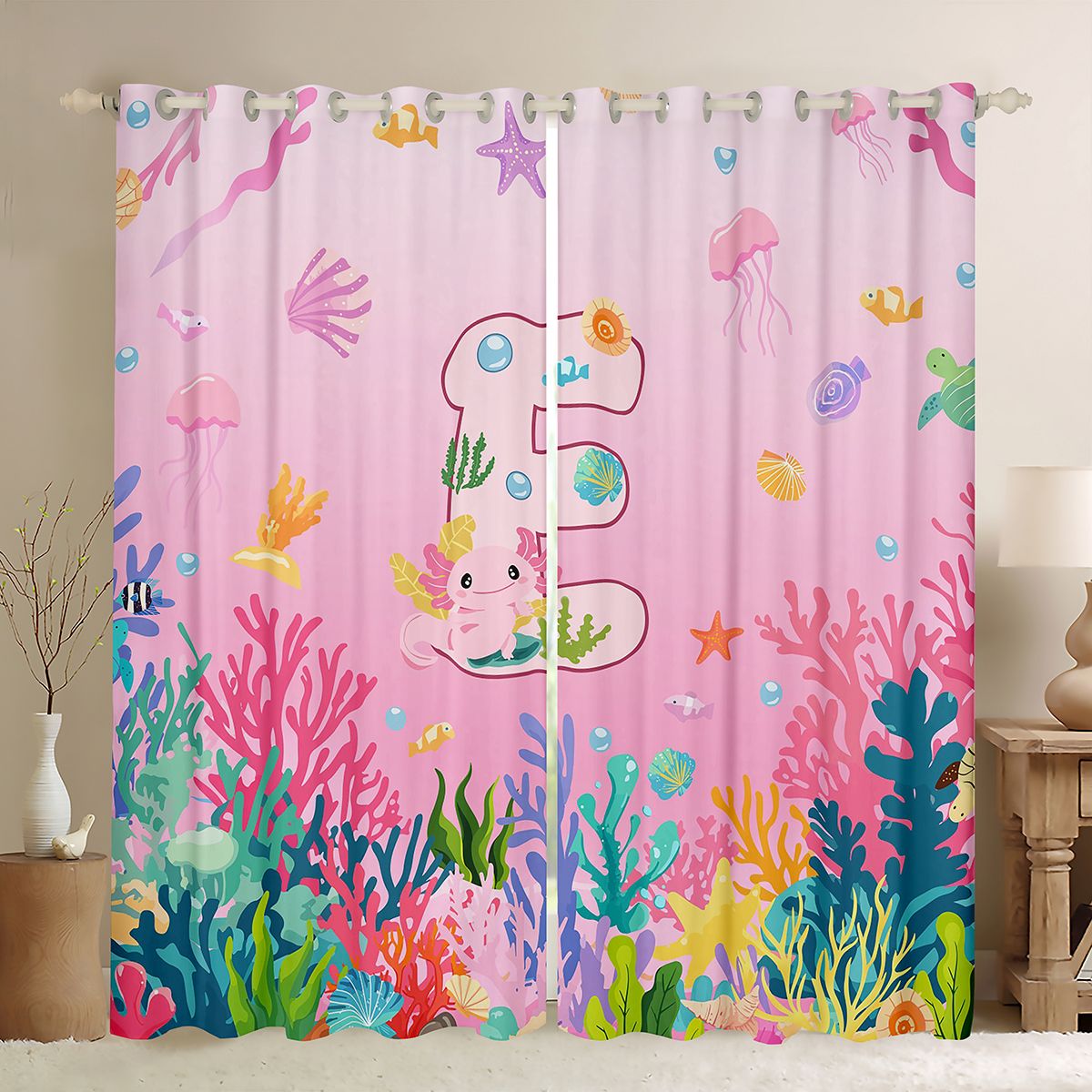 Castle Fairy Kids Boys Girls Letter Monogrammed E Black Out Curtains ...