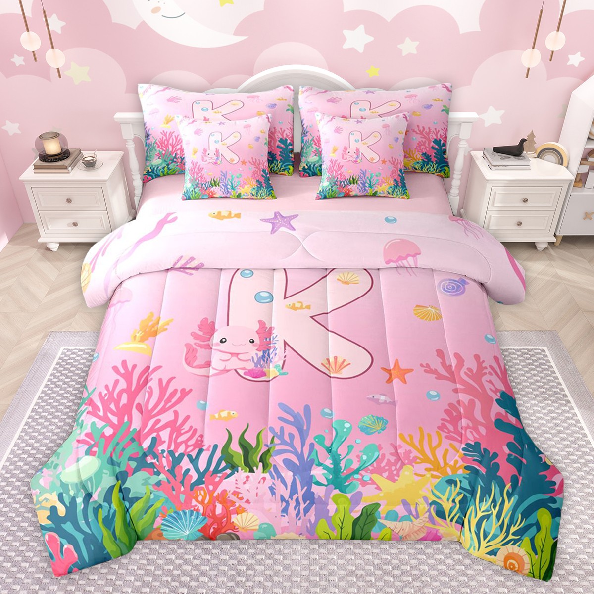 Castle Fairy Kids Boys Girls Letter Monogrammed K Bedding Comforter Set ...