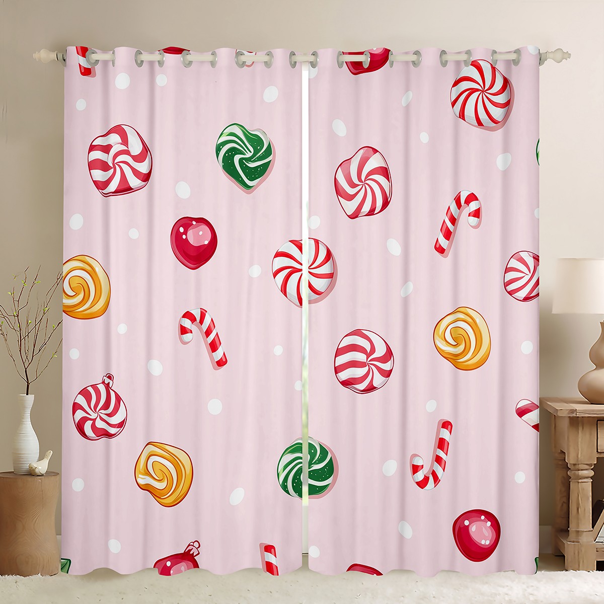 Castle Fairy Kids Candy Cane Black Out Curtains,Polka Dots Curtains ...